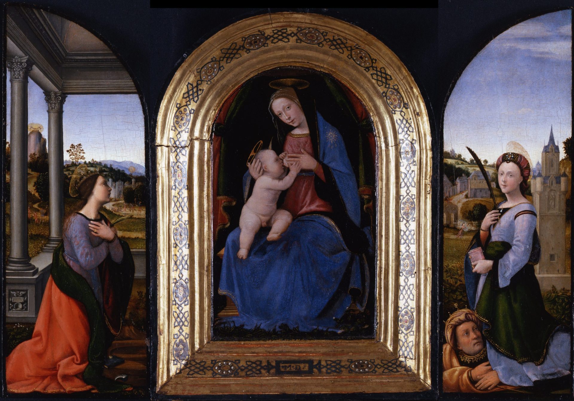 Triptych with Madonna and Child, Saints Catherine of Alexandria and Saint Barbara; Annunciation ...