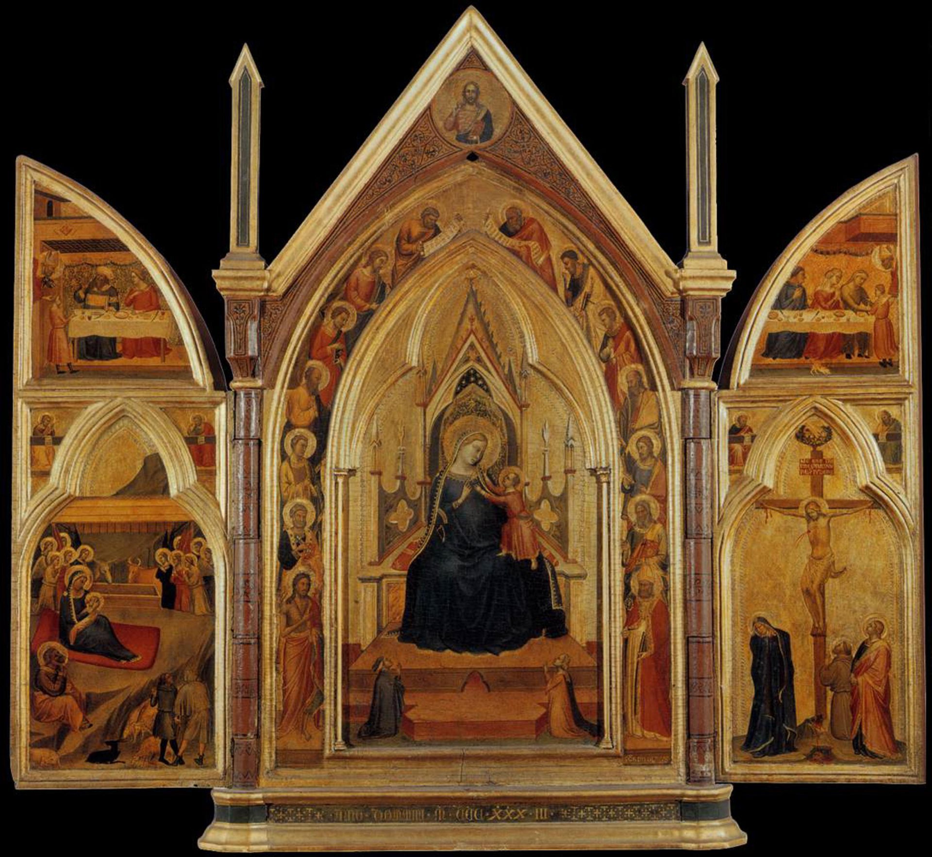 Triptych with Madonna enthroned with Saints, Nativity and Crucifixion | Nicholas Hall