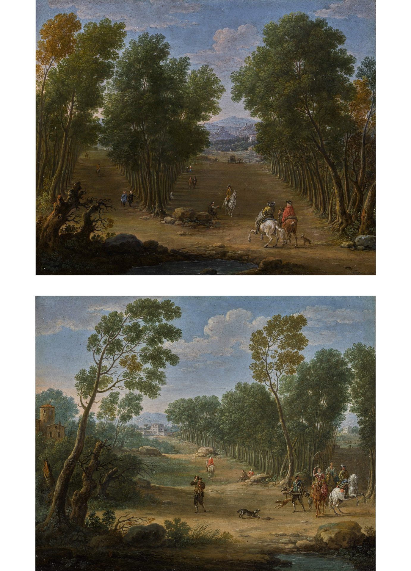 Hendrik Frans van Lint / A Pair of Landscapes with Figures on Horseback ...